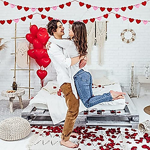 Valentine Felt Heart Garland for Valentines Day Decor, No DIY, 50 Pcs - Valentines Heart Banner for Valentines Day Decorations, Wedding Anniversary Decorations, Felt Hearts, Love Romantic Decorations