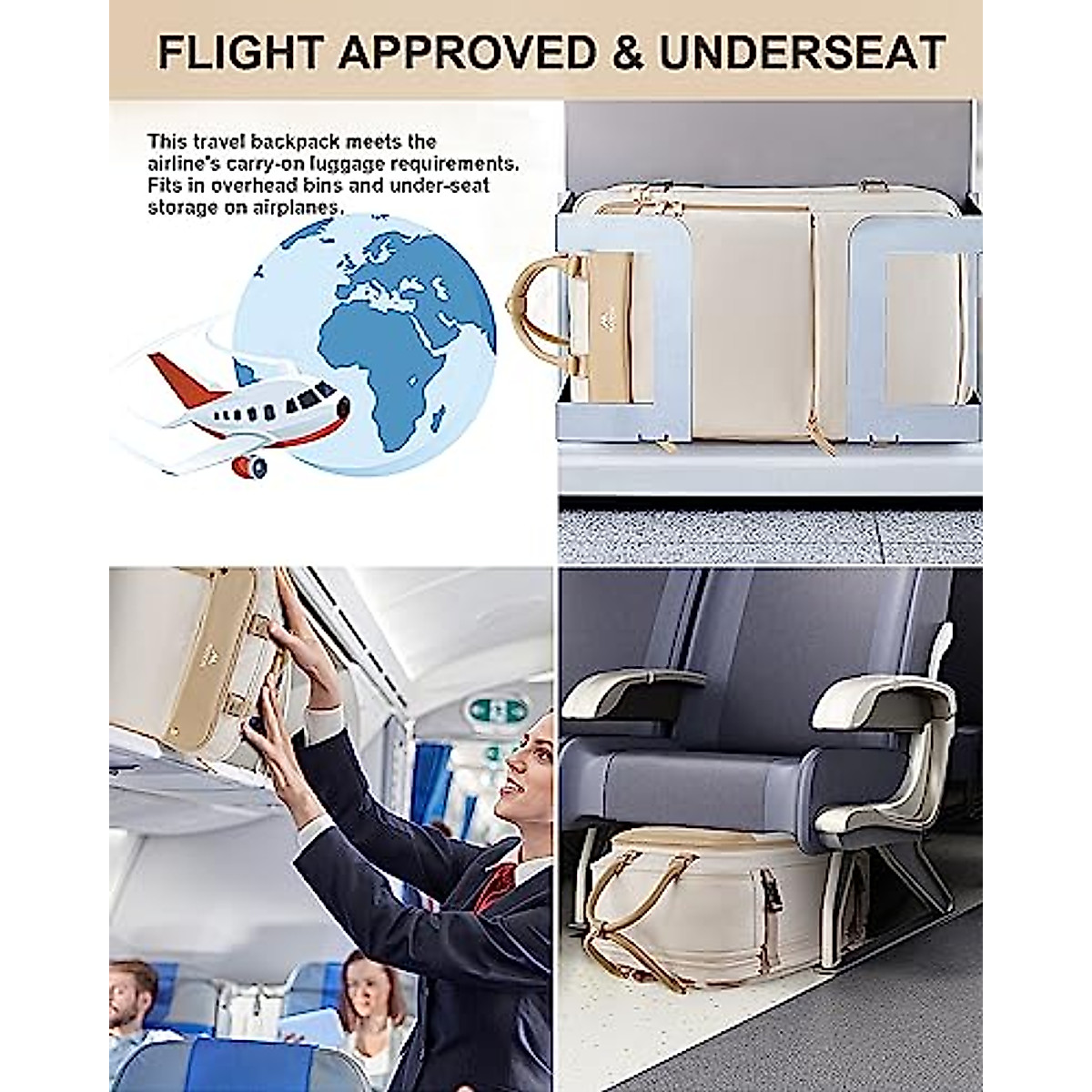 Carry on Backpack for Women, 52L TSA Travel Laptop Backpack with USB Port & Shoes Compartment Fits 17 inch Computer, Extra Large Expandable Flight Approved Weekender Bag with 2 Packing Cubes, Beige