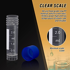 NAOEDEAH 100 Pcs 2ml Plastic Vials with Caps Lab Vials Small Plastic Bottles Test Tubes With Lids Centrifuge Tubes Small Liquid Sample Vial Storage Container Graduated Vial Tube with Screw Caps
