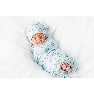 Millie Mae LLC Rainbow Mommy and me Robe and Swaddle Set | Hospital Labor and Delivery | Maternity Robe and Matching Baby Set for Boy, Girl | Blue Rainbow