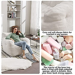 Recaceik Bean Bag Chairs, Tufted Soft Stuffed with Filler, Fluffy and Lazy Sofa, Imperial Lounger Giant Chair for Bedroom, Living Room, White
