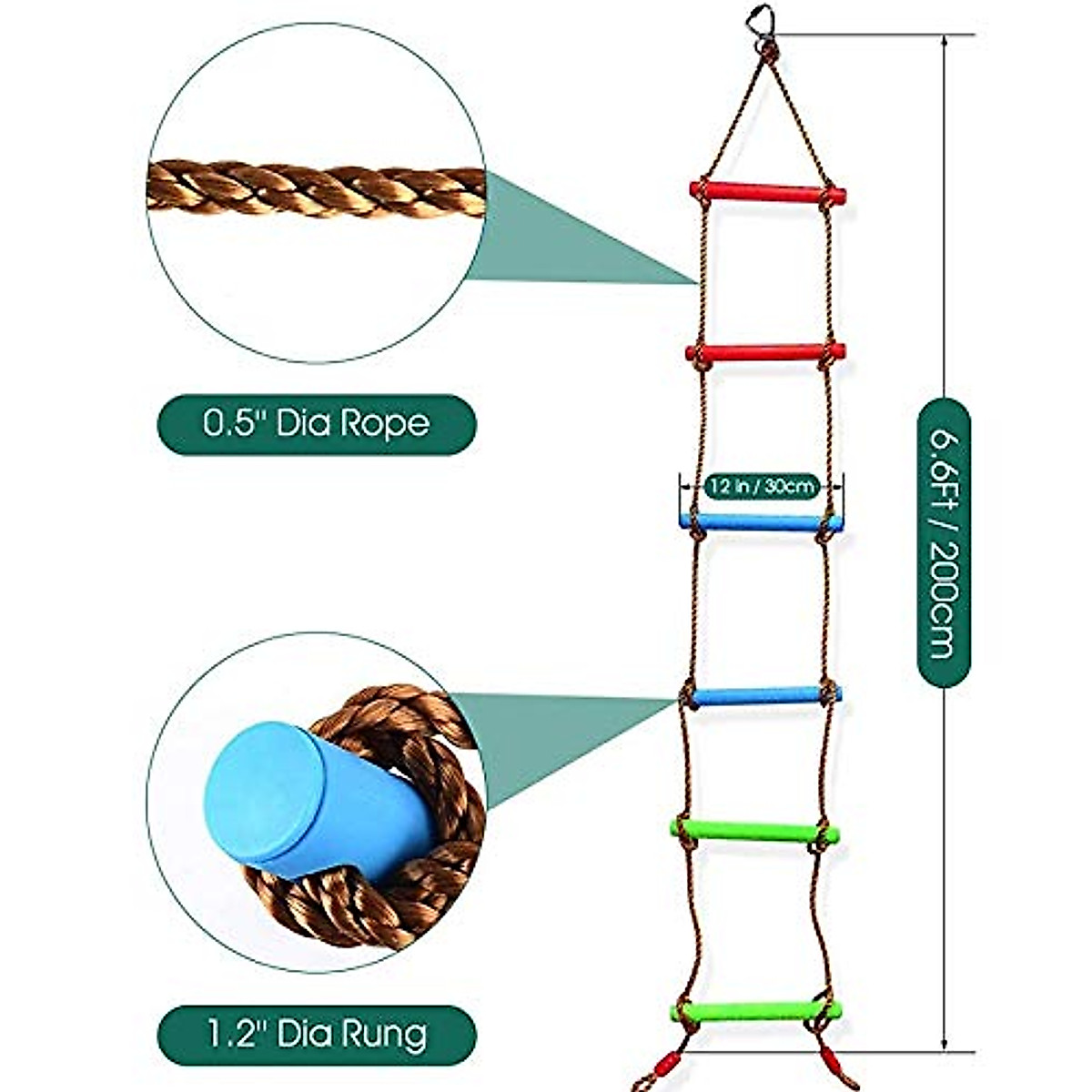 (Set of 2) Climbing Rope Tree Swing and Climbing Rope Ladder, with Platforms and Disc Swings Seat - Playground Swing-Set Accessories Outdoor for Kids`