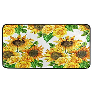 ALAZA Sunflower Kitchen Rug, Yellow Sunflower Rose Non Slip Bath Runner Rugs Mat for Bathroom Kitchen Indoor Floor Mats Doormat 39"x 20"