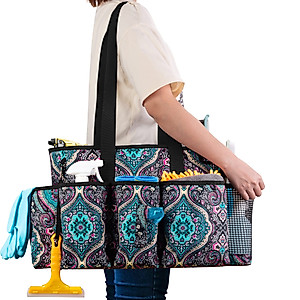 LoDrid Professional Cleaning Tote Caddy for Cleaning Supplies, Collapse Cleaning Bag Organizer with Dividers and Handle Strap for Housekeepers Work, Totem, (Bag Only)