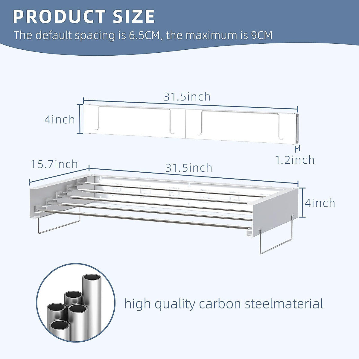 tonchean Wall Mounted Drying Rack Collapsible, Laundry Drying Rack 31.5" Wide, 13.2 Linear Ft Carbon Steel Quality Upgrade 110lb Capacity with Wall Template for Indoor Outdoor Drying Clothes