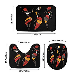 HGOD DESIGNS African Women Bath Mat,Beautiful African Dancing Woman in Ethnic Style Bathroom Mat 3 Piece Set Non-Slip Bathmat Antiskid Pad Doormat and Toilet Lid Cover Set