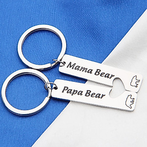 FEELMEM Mama Bear Papa Bear Couple Keychain Matching Set Mother Father Jewelry Dad Mom Birthday Gift