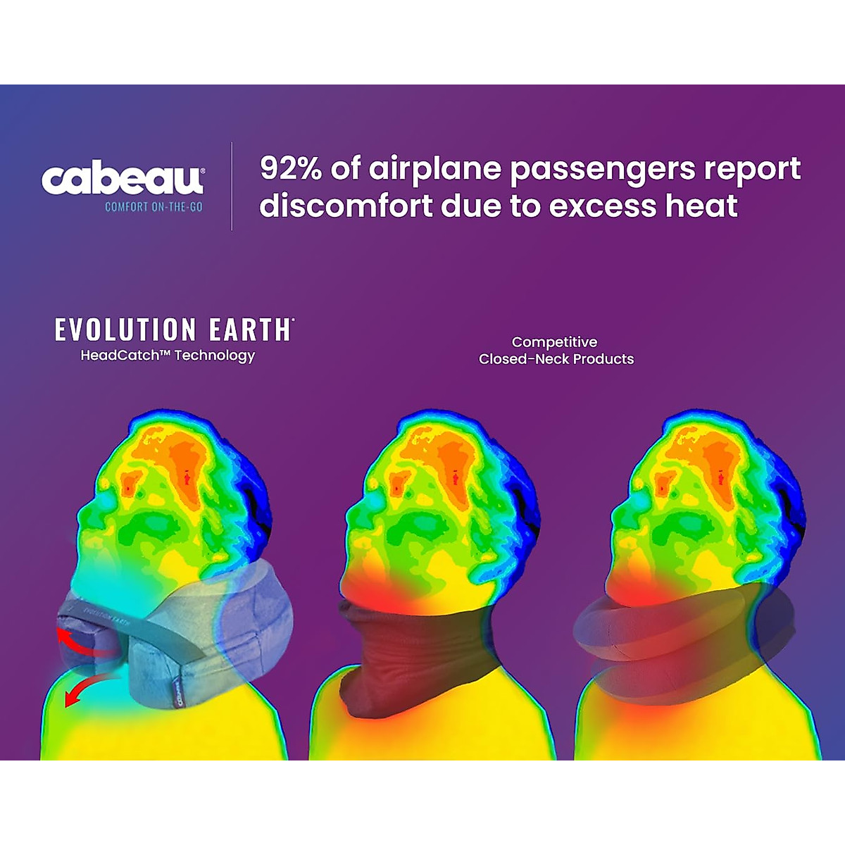 Cabeau Best Neck Pillow for Travel – Evolution Earth – 360° Head, Neck and Chin Support for Sleeping – Sustainable Memory Foam - Removable, Washable Cover with Compact Carrying Case (Water)