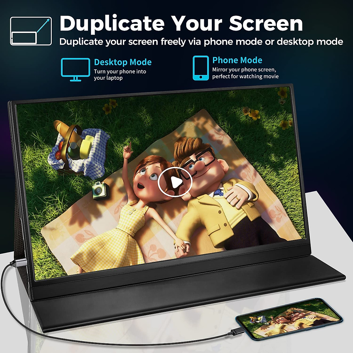 HAMTYSAN Portable Monitor, 15.6'' FHD 1080P Portable Laptop Monitor USB C HDMI Second External Monitor for Laptop, Desktop, Tablet, Phones, PS4/5, Xbox, Switch, Dual Speaker with Protective Case