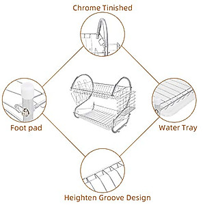WINZKI Chrome Plated, S-Shaped, Rust-Resistant, 2-Tier Dishrack