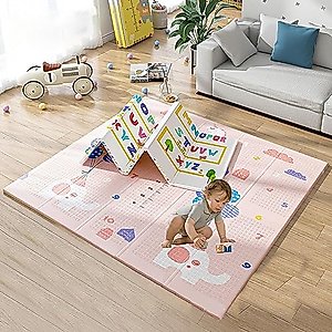 XIFAMNIY Xifanmiy Foldable Foam Baby Play Mat, 79 * 71 inch 0.6'' Thicken Extra Large Waterproof Activity Playmats for Babies,Toddlers, Infants,Baby Play Mat for Floor Indoor Outdoor