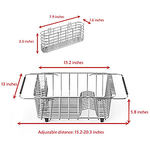 NiuYichee Expandable Dish Drying Rack, Drainage Rack Over Sink, Stainless Steel Dish Drainer Rack Organizer in Sink, Dish Drainer Basket Shelf on Counter, with Stainless Steel Utensil Holder