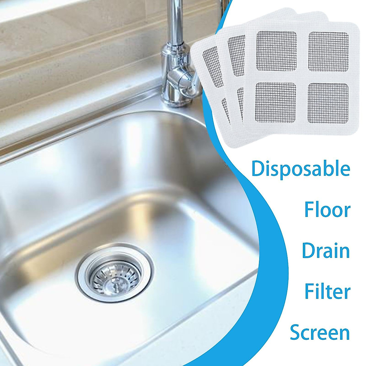 Shower Drain Sticker - Hair Guard Sewer, Floor Drain Mesh | 3 Bathtub Strainer Hair Catcher Patches, Disposablle Prevent Clogged Drains Filter Screen, Kitchen Sink Strainer Stopper for Trash