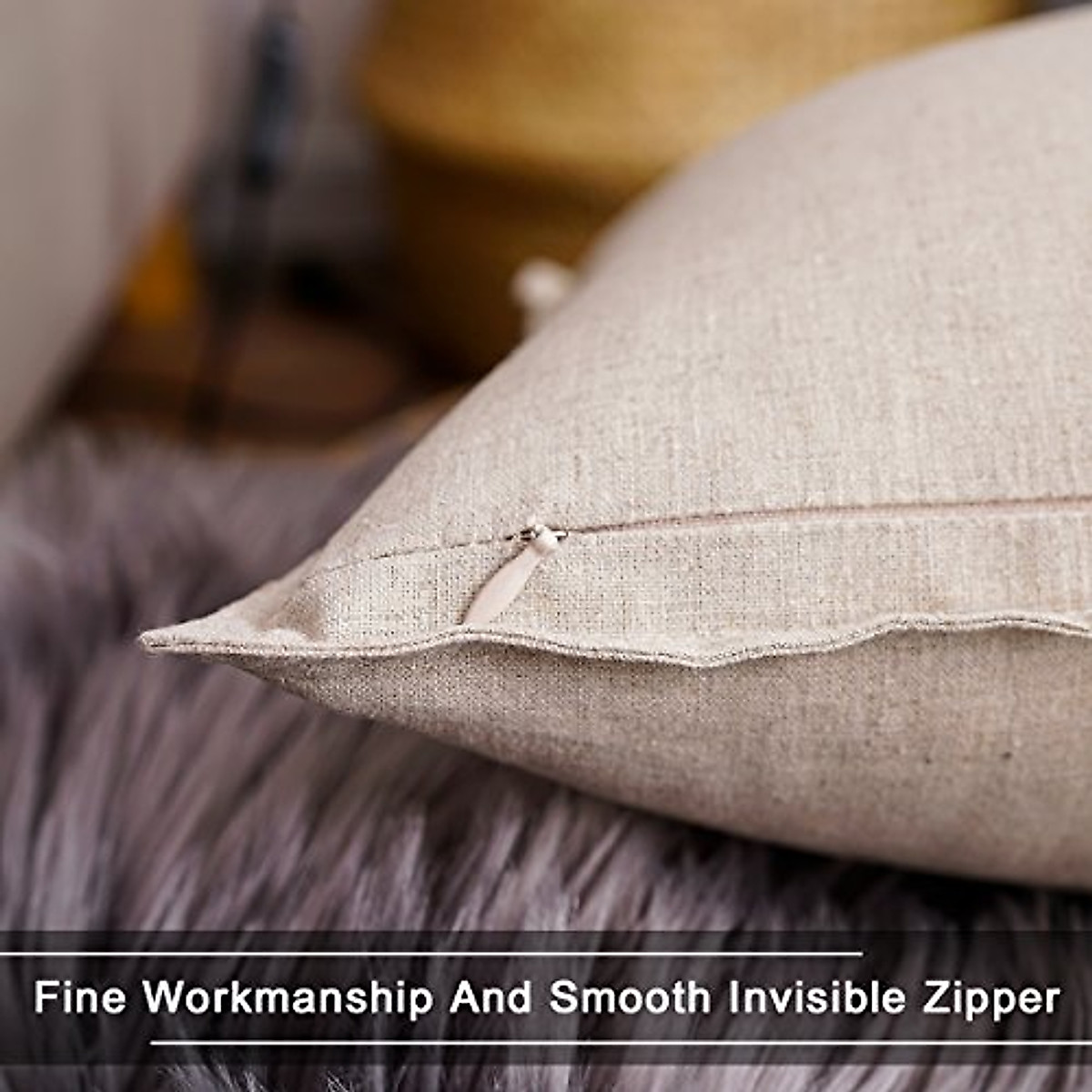 Jeanerlor 12"x20" Cotton Linen Decorative Lumber Throw Pillow Case Cushion Cover Set with Twin Needles Stitch on Edge for Father's Day,(30 x 50cm), 2 Pcs, Light Linen