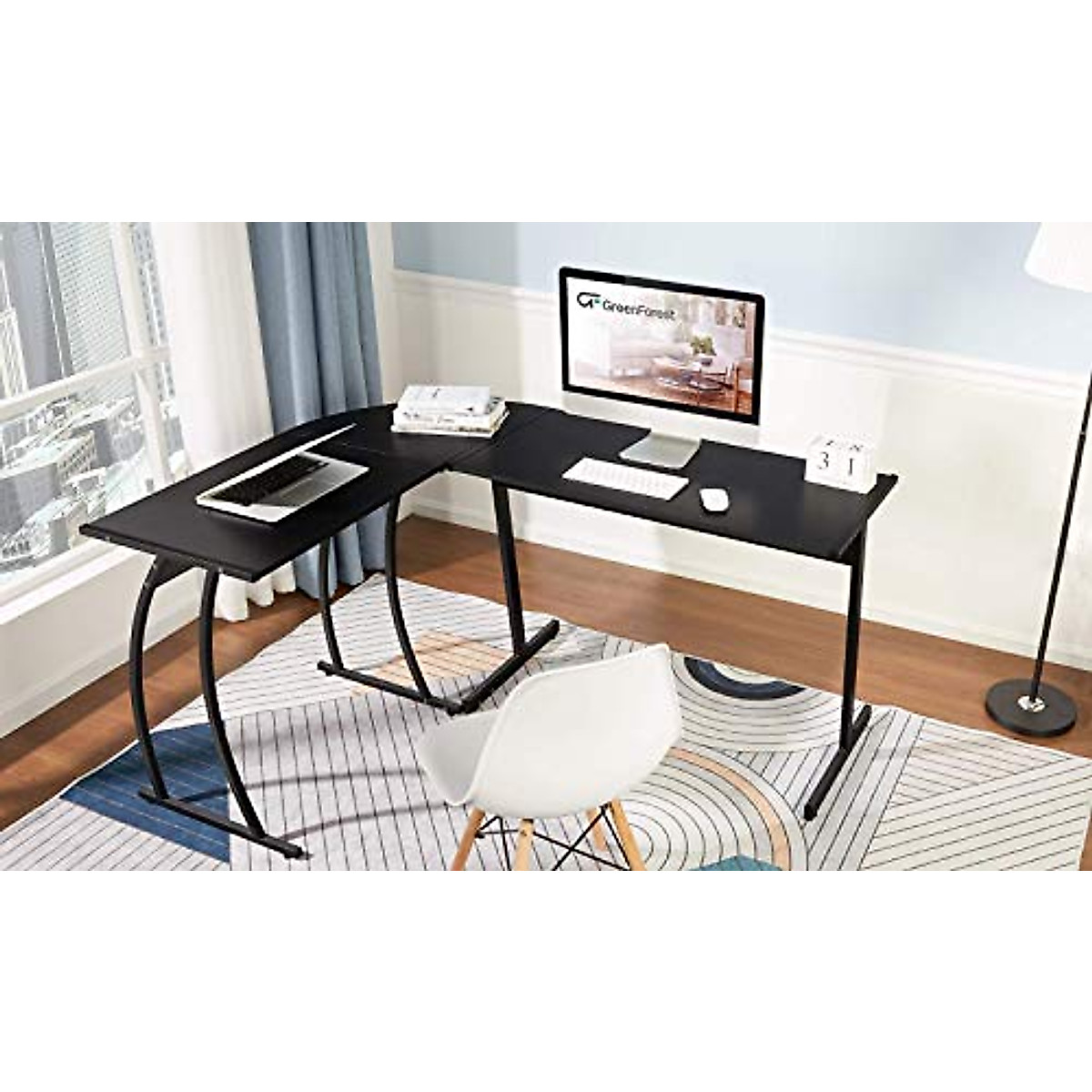 GreenForest L Shaped Gaming Desk 58.1 inch Home Corner Office Desk Writing Studying Computer Table PC Workstation for Home Office Bedroom, Black