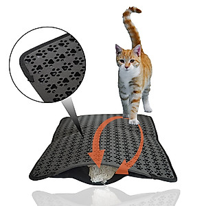 KAYOUBI Cat Litter Mat Litter Trapping Mat, Double-Layer Kitty Paw Design, Urine and Waterproof Material, Easy to Clean, Non-Slip, Scatter Control, Sifting, Kitty Mat, (Blue)