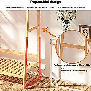 ZJDU Bamboo Garment Coat Clothes Hanging Rack,with Top Shelf and Shoe Clothing Storage Organizer Shelves, for Home Office Hallway Bedroom,110×42×140cm