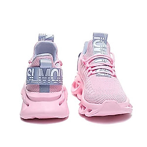 Jakcuz Slip on Sneakers for Women Running Athletic Sports Fitness Cushioning Tennis Shoes Pink Blue Shoes Women Gym Shoes Size 10.5