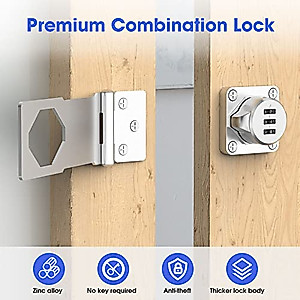 Mechanical Password Rotary Hasp Locks, Door Security Slide Latch Lock for Small Doors, Cabinets, Barn Door, Bathroom, Outdoor, Garage, Garden (2 Packs Silver)