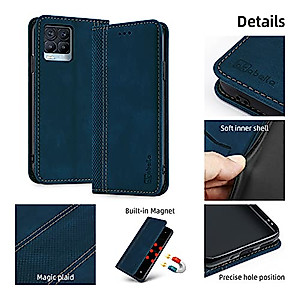 AKABEILA for Oppo Reno 6 Pro Plus 5G Case Luxury PU Leather Flip Wallet Case Card Holder Magnetic Closure Kickstand Shockproof Women Men Mobile Phone Cover for Oppo Reno 6 Pro 5G 6.55" Blue
