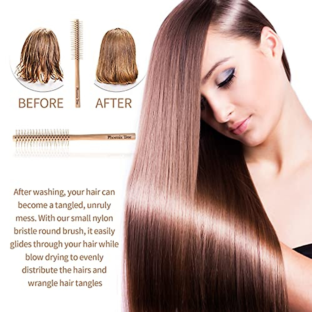 Phoenix Tree Small Round Brush for Short Hair, for Women and Men, Best for Thin Hair, Bangs, Beard, Curling,Straight Hair, Blow Dryer Styling, Mini Size(Golden)