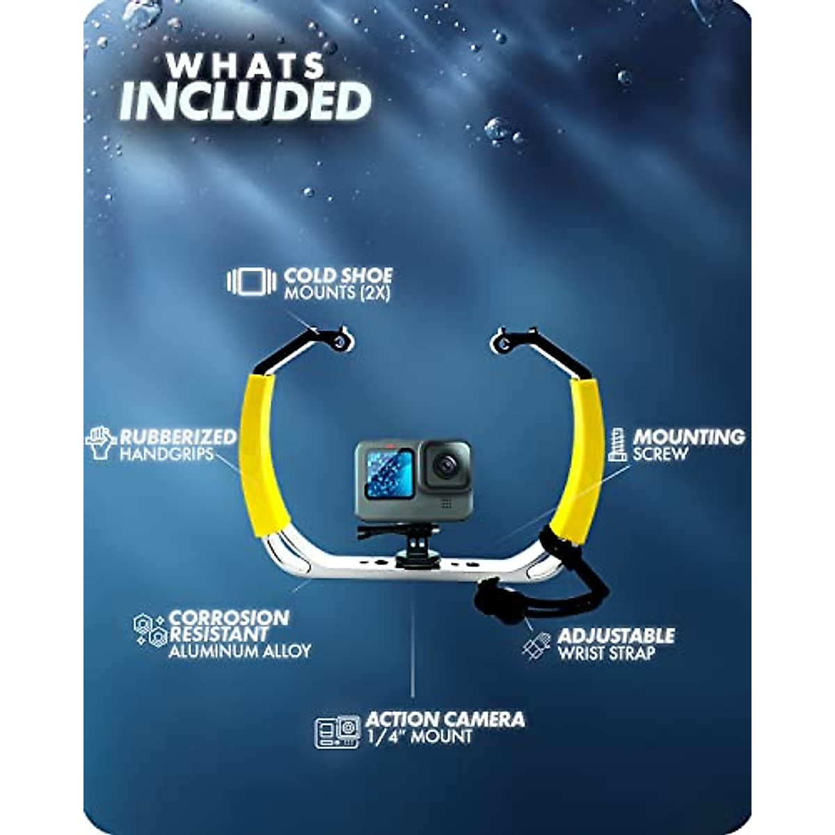 Movo GB-U80 Underwater Diving Rig with Cold Shoe Mounts, Strap - Compatible with GoPro Hero, HERO3, HERO4, HERO5, HERO6, HERO7, HERO8, HERO9, HERO10, Osmo Action - Scuba GoPro Accessory (XL Version)