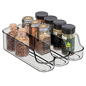 mDesign Small Plastic Kitchen Storage Divided Bin for Child/Kids Supplies - 3 Compartments to Organize Baby Food Jars, Pouches, Bottles, Sippy Cups, Cans, Pacifiers, Shampoo - 2 Pack - Smoke Gray