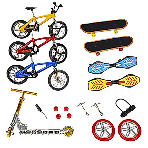 NSVJVY 18 Pieces Mini Finger Toys Skatepark Set Finger Skateboards Finger Bikes Scooter Tiny Swing Board Fingertip Movement Favors Replacement Accessories (Size:18PCS)