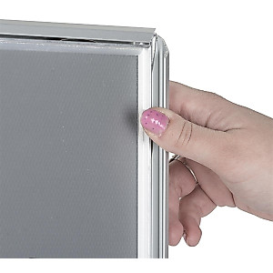 Displays2go Office Sign Holder, 5 x 7 Inch Frame, Quick Snap Border, Lens Included, Silver Aluminum (WSNF57SV)