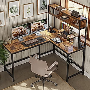 CubiCubi L-Shaped Desk with Hutch,59" Corner Computer Desk,Home Office Gaming Table Workstation with Storage Bookshelf