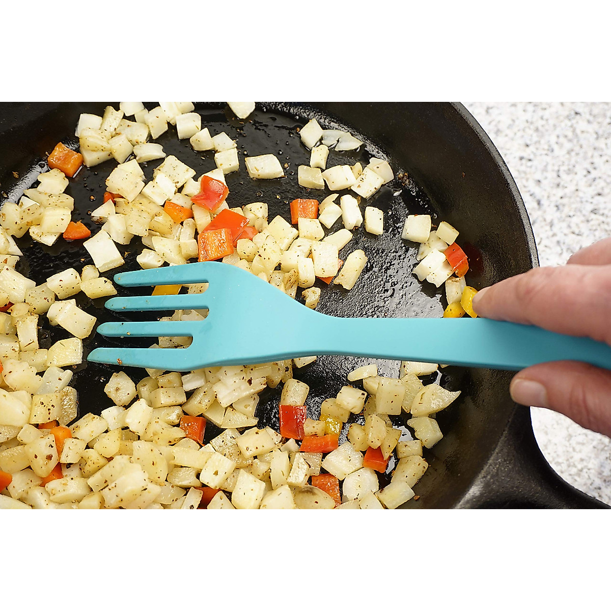 RSVP International Silicone Flexible Fork, Turquoise, 11" | Mixes Ingredients, Mashes Food, Whisks Eggs, & More | Dishwasher Safe & Heat Resistant | Baking, Serving, Mixing Made Easy