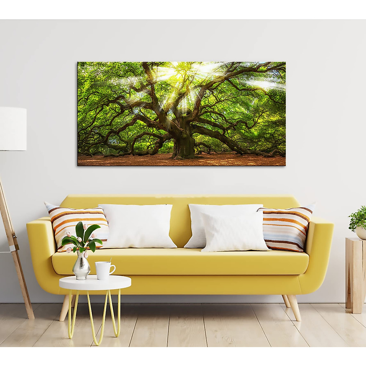 Conipit Landscape Canvas Artwork Angel Oak Tree Picture Prints Sunshine Through Tree Canvas Green Oak Tree Painting South Carolina Tree Print Framed and Stretched Nature Canvas (W-40xH-20)