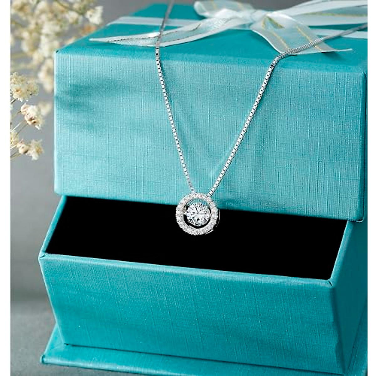 ARINZA Silver Necklace for Women, 1 Carat Dancing Diamond Cubic Zirconia Necklace with 18 Inch Chain, Anniversary Birthday Gifts for Women, Wife, Mom, Girlfriend, Lady