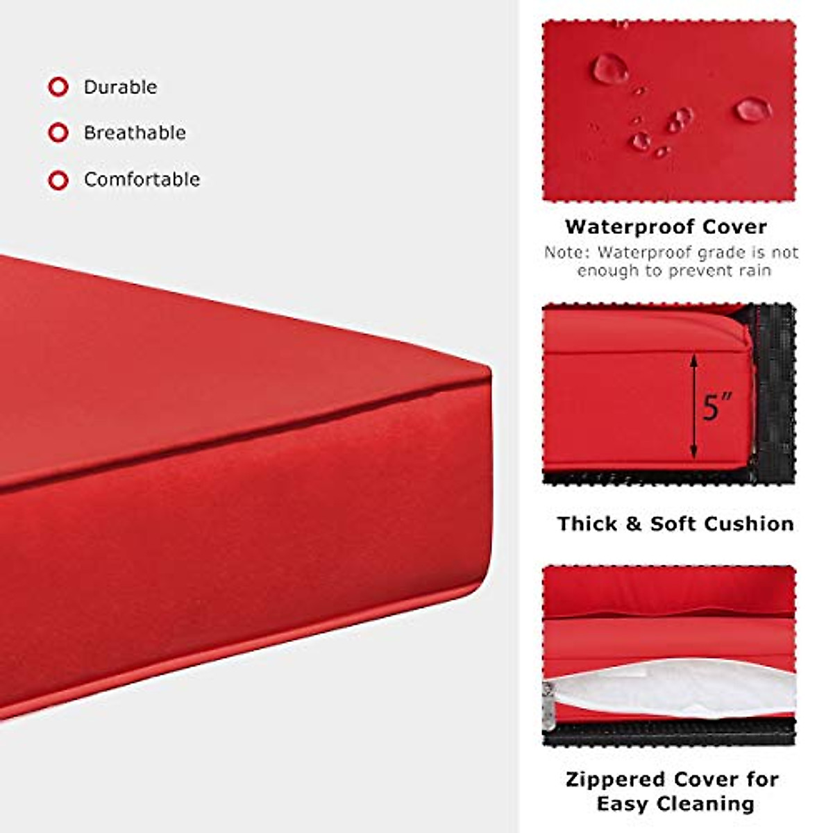 Tangkula Wicker Rocking Chair, Outdoor Glider Rattan Rocker Chair with Heavy-Duty Steel Frame, Patio Wicker Furniture Seat with 5” Thick Cushion for Garden, Porch, Backyard, Poolside (1, Red)