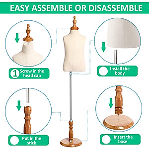 Geetery 2 Pcs Kid Dress Form Old Adjustable Toddler Clothes Mannequins Children's Mannequin with Wooden Base for Window Counter Studio Clothing Store Display (3-4 Years)