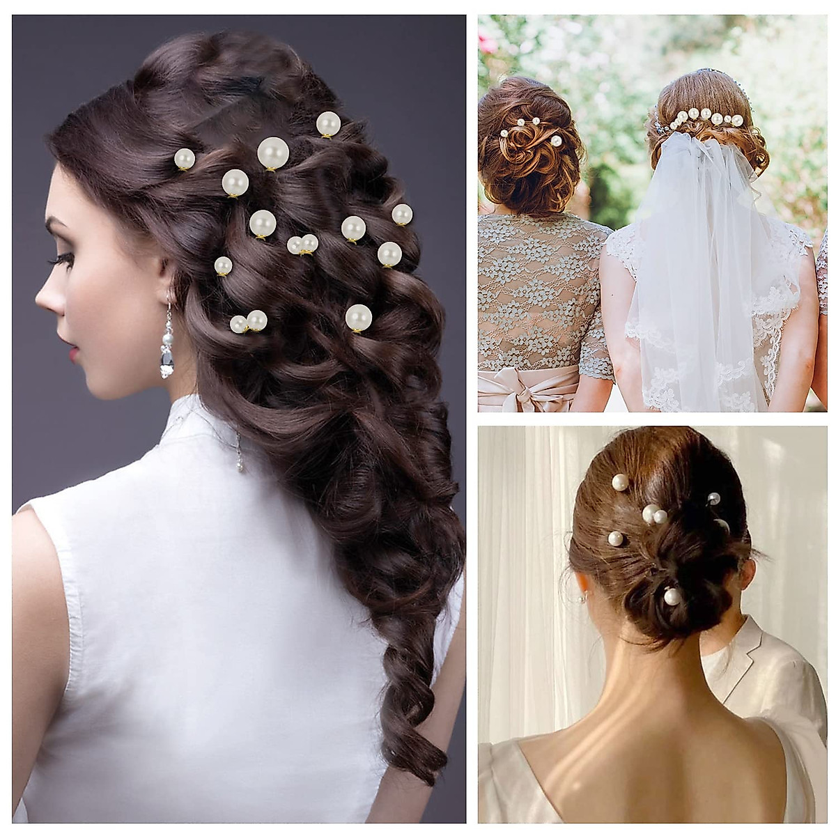 BESARME Pearl Hair Pins, 36 Pcs Wedding Pearl Hair Accessories Bridal Pearl Rhinestone Hair Clips for Brides Bridesmaid Women (Single Pearl Hair Pins)