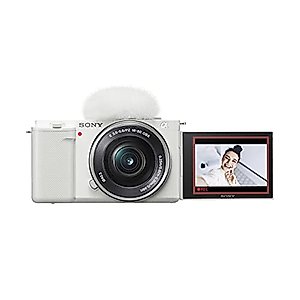 Sony Alpha ZV-E10 - APS-C Interchangeable Lens Mirrorless Vlog Camera Kit - White (Renewed)