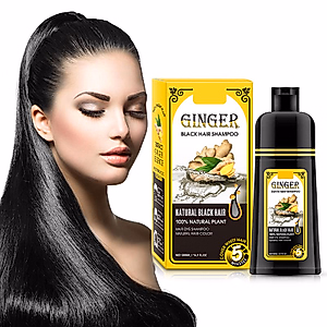 500ml Ginger Black Hair Shampoo, Ginger Shampoo Fast Black Hair Hair Color Dye Nourishing Shampoo, 2-in-1 Semi Permanent Shampoo Last 30 days,5 Minutes Finsh