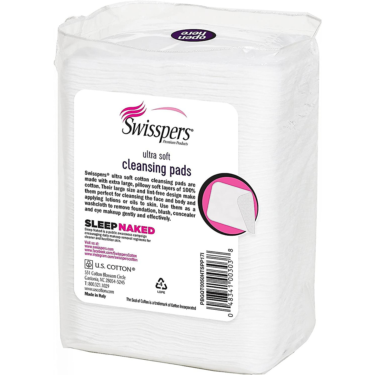 Swisspers Premium Ultra Soft Facial Cleansing Cotton Pads 50 ea (Pack of 4)