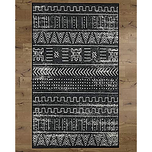 Deerlux Boho Living Room Area Rug with Nonslip Backing, Black Tribal Pattern, 3 x 5 Ft Extra Small