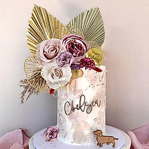 29Pcs Boho Cake Topper Palm Leaves Burgundy Red Flowers Balls Cake Decorations for Bohemian Wedding Baby Shower Birthday Party Supplies Mother's Day