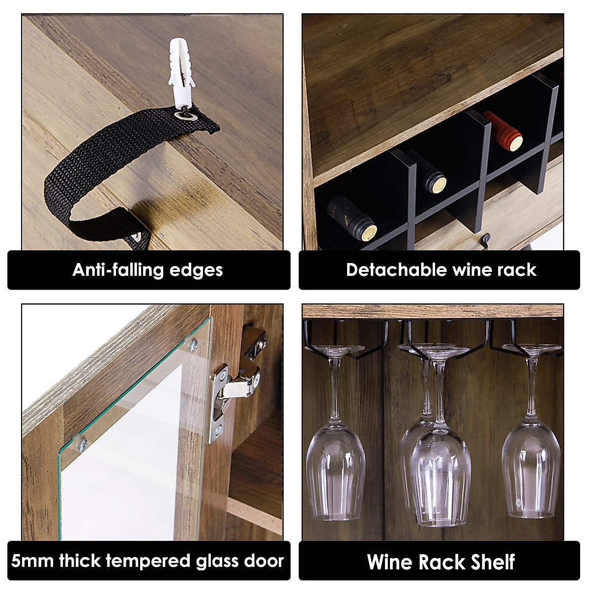 SogesGame Wine Cabinet Bar Cabinets for Liquor Wine Storage Rack Liquor Cabinet Bar Wine Cabinet for Liquor, Freestanding Wine Rack Buffet and Sideboards with Glass Holder for Living Room, Dining Room