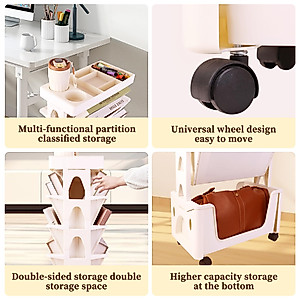 RYIDA Mobile Bookshelf, 5 Tier Movable Bookshelf with Wheels, Versatile Bookshelf Organizer for Boys, Girls, Kids, Children, Students, and Workers Who Need to Organize and Store Books(Khaki)