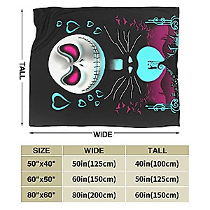 3D Printed Christmas Blanket Jack & Sally Adult Blanket Novelty Soft Flannel Blanket for Couch Bed Living Room Sofa 2-50"x40"