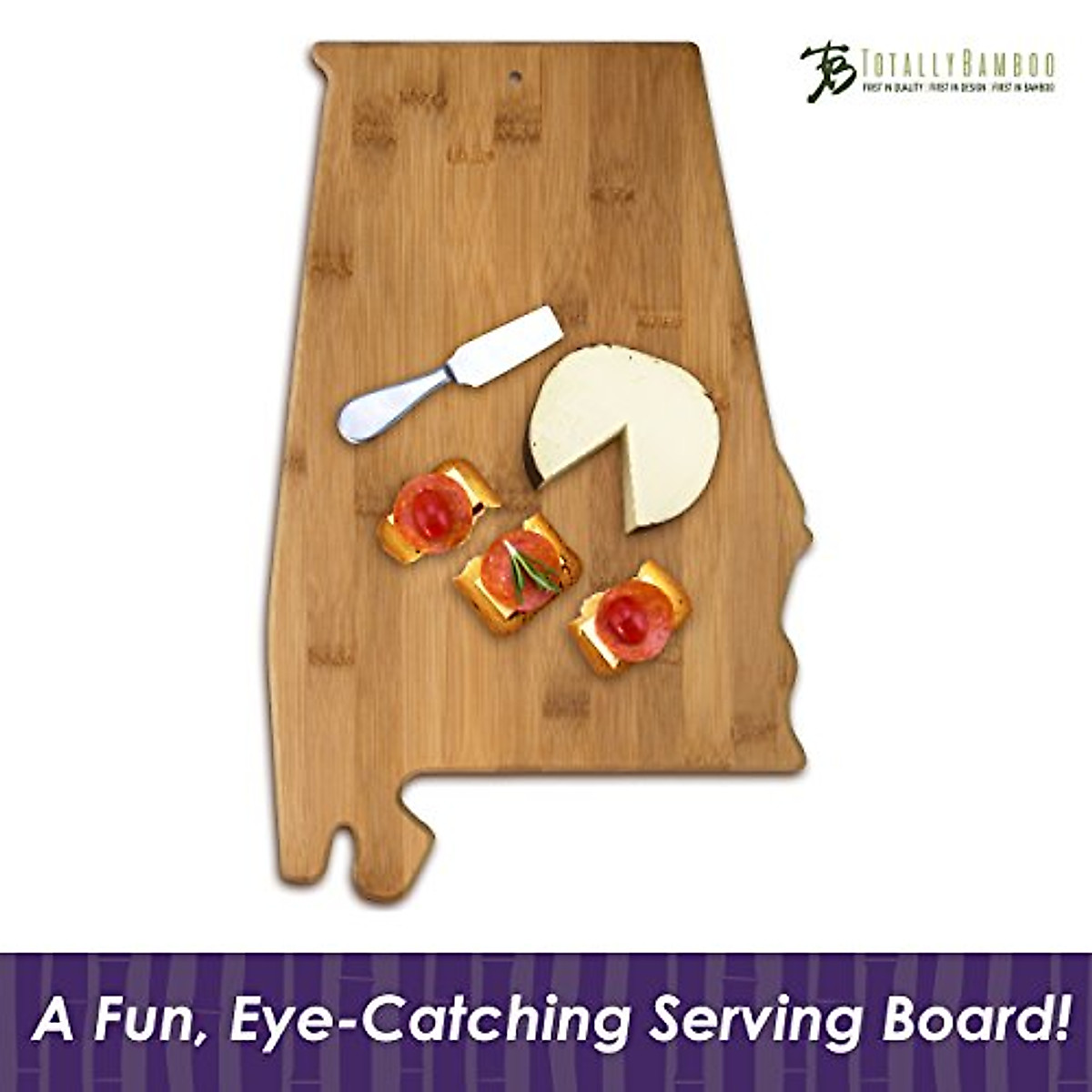 Totally Bamboo Alabama State Shaped Serving & Cutting Board, Natural Bamboo