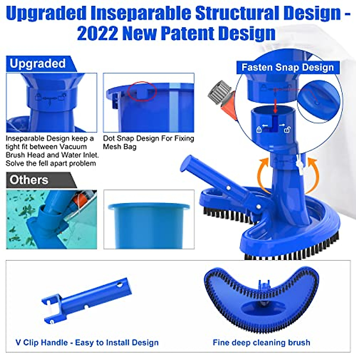 CKE 2022 Upgraded Portable Pool Vacuum Jet Underwater Cleaner W/Brush Bag, Handheld Pool Vacuums Swimming Portable Pool Mini Jet Vacuum Pool Cleaner Pool Spa Jet Vac for Above Ground Pool Vacuum Head