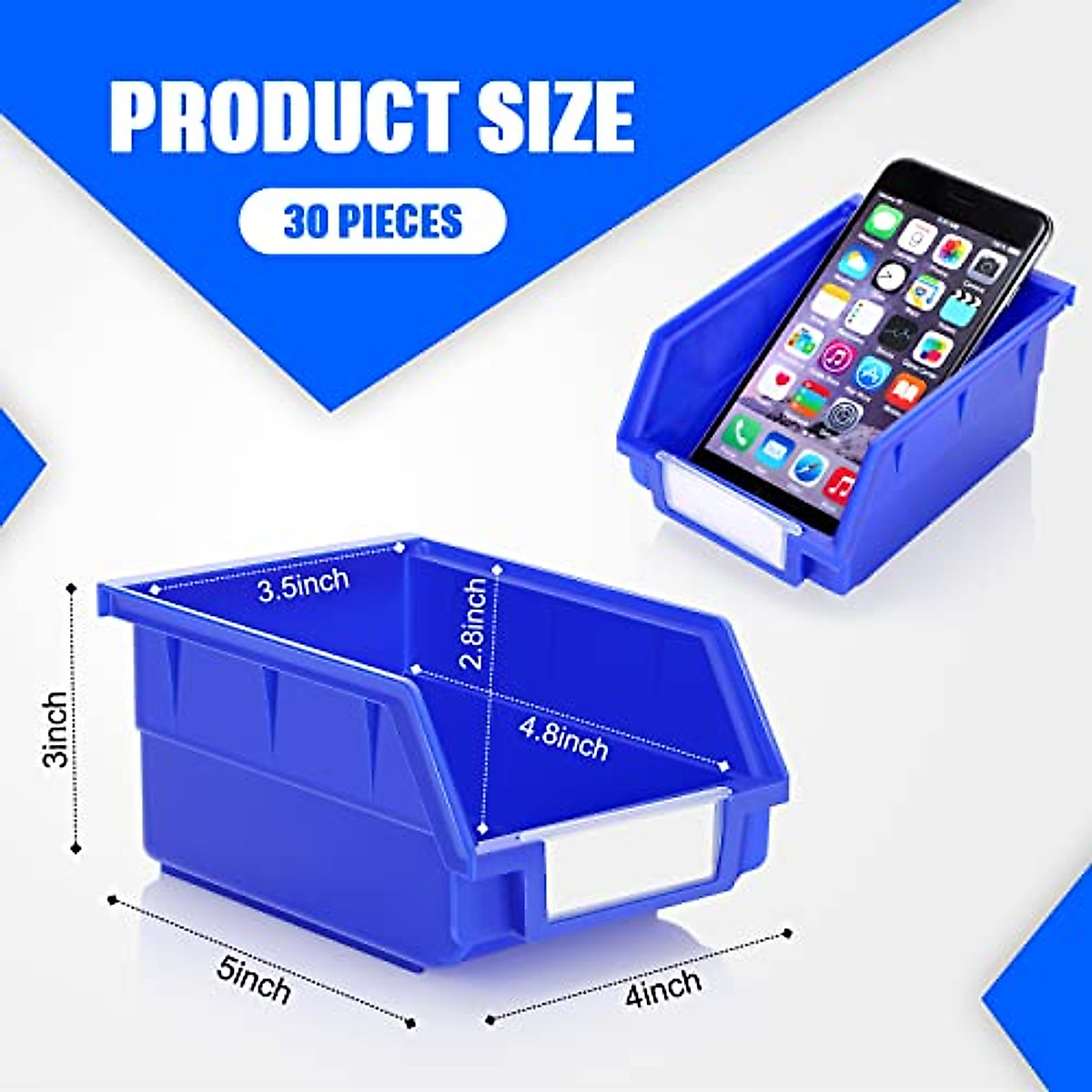 30 Pcs Wall Mounted Storage Bins Without Rack Plastic Hanging Parts Bins 5 x 4 x 3 Inches Open Front Small Screw Organizers Wall Mount Tools Organizers for Kitchen Workshop Classroom Office Parts