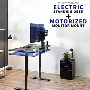 VIVO Integrated 63 x 32 Inch Electric Standing Desk and Motorized Dual Monitor Mount, 1 Touch Height Adjustment, Fits up to 32 inch Monitor Screens, Memory Control Pad, Black, DESK-KIT-SET1B