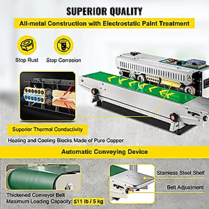 Happybuy FR-900 Continuous Band Sealer, Automatic Horizontal Band Sealer 110V, Continuous Sealing Machine Temperature Control, Bag Sealer Machine for PVC Bags Films
