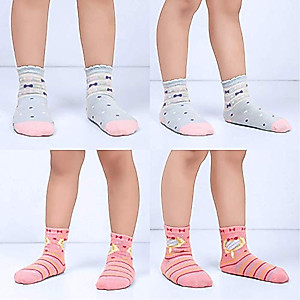 LAISOR 12 Pairs Assorted Non-Skid Ankle Cotton Socks with Grip For Kids Toddlers Baby Girls